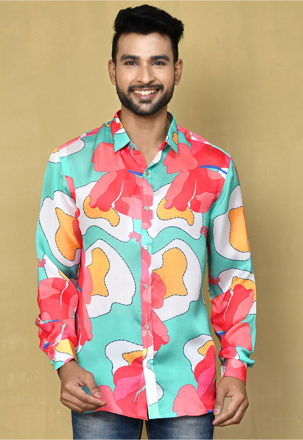Buy Digital Printed Satin Silk Shirt in Multicolor Online : MTX3074 ...