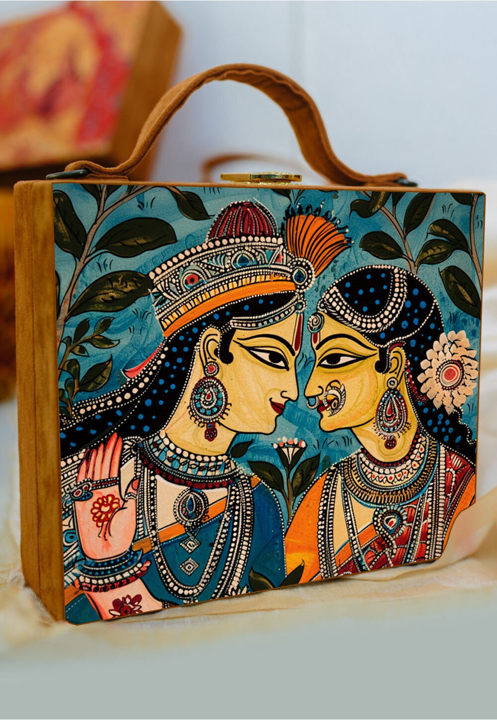 Buy Digital Printed Suede Square Clutch Bag in Multicolor Online ...