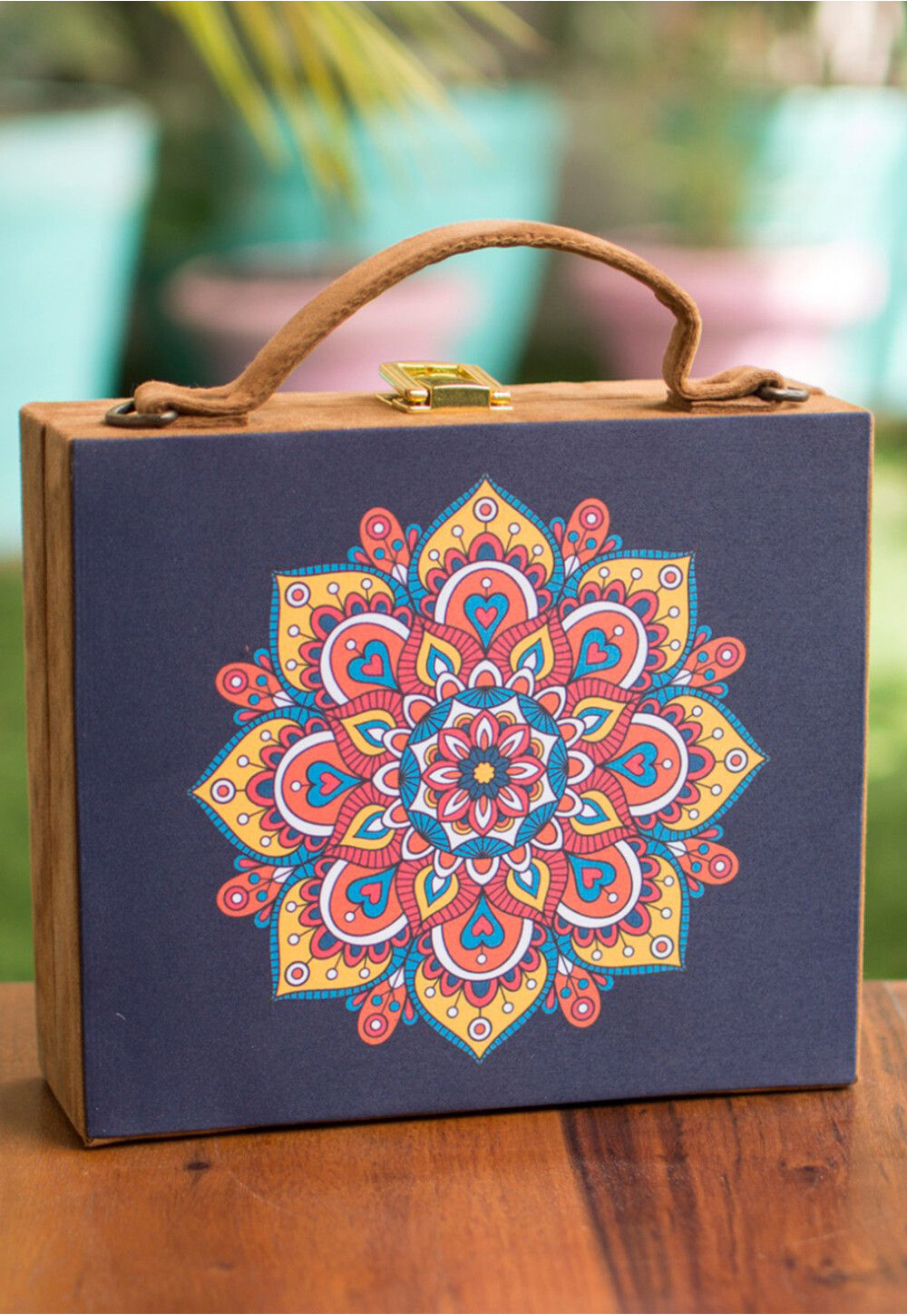 Buy Digital Printed Suede Square Clutch Bag in Navy Blue Online : DVN2406 - Utsav Fashion