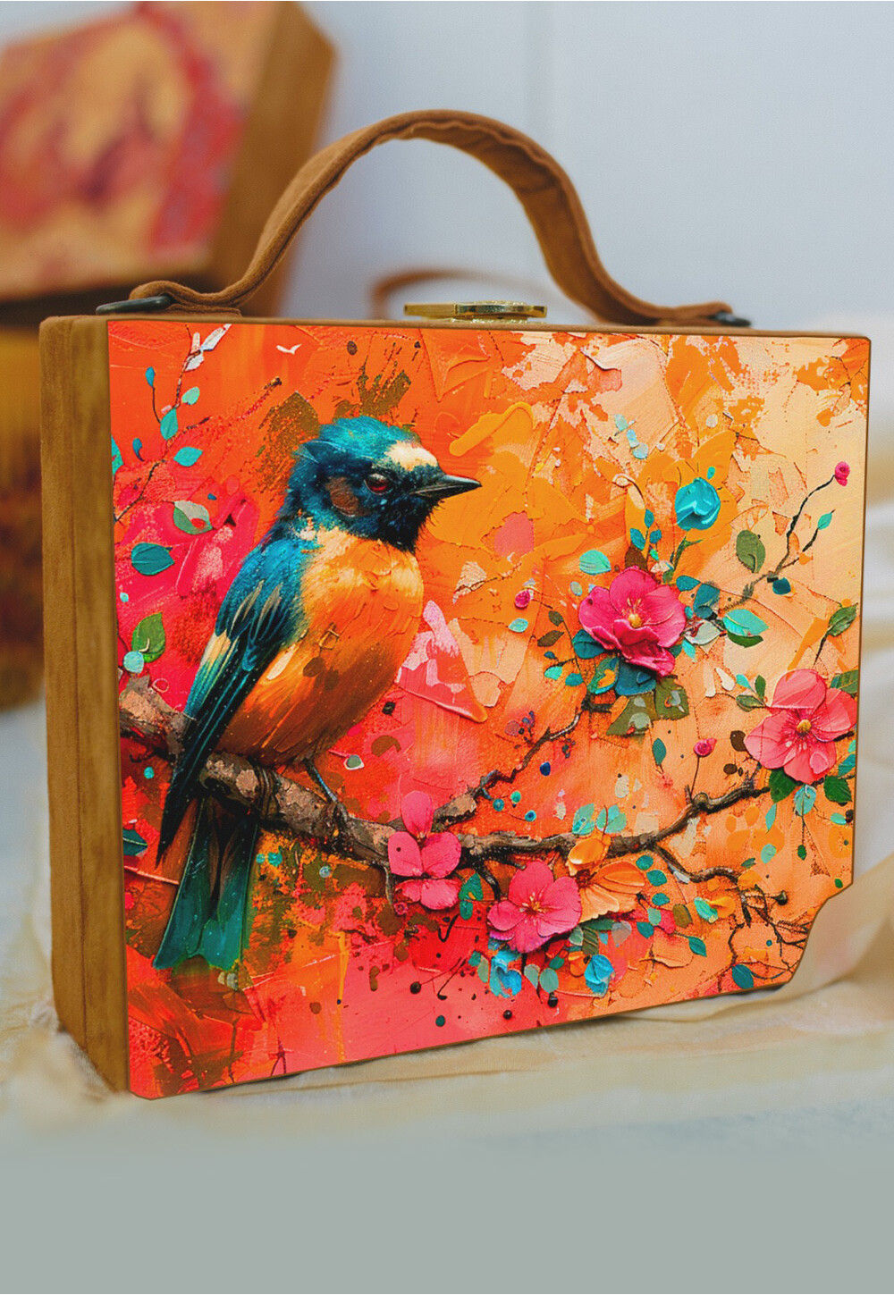 Buy Digital Printed Suede Square Clutch Bag in Orange Online : DVN2399 - Utsav Fashion