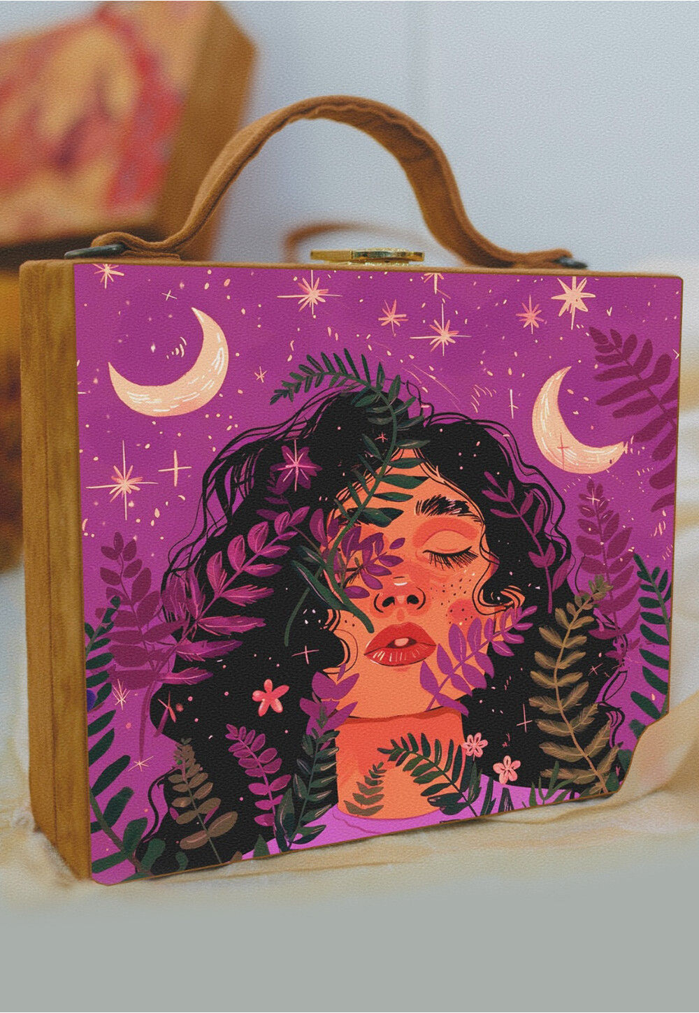 Buy Digital Printed Suede Square Clutch Bag in Purple Online : DVN2589 - Utsav Fashion