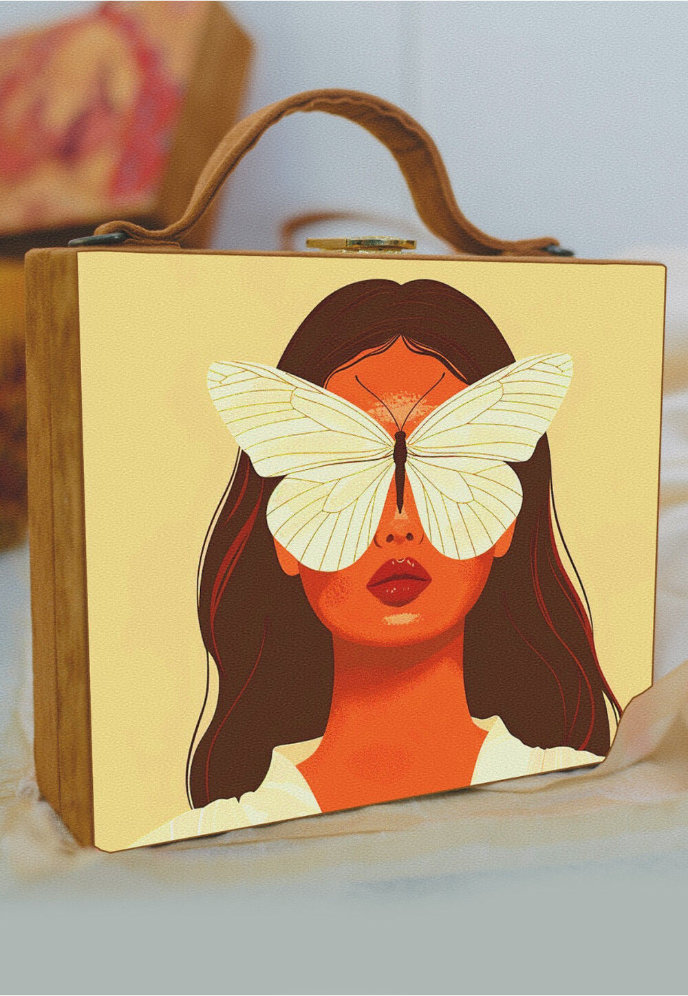 Buy Digital Printed Suede Square Clutch Bag in Yellow Online : DVN2593 - Utsav Fashion