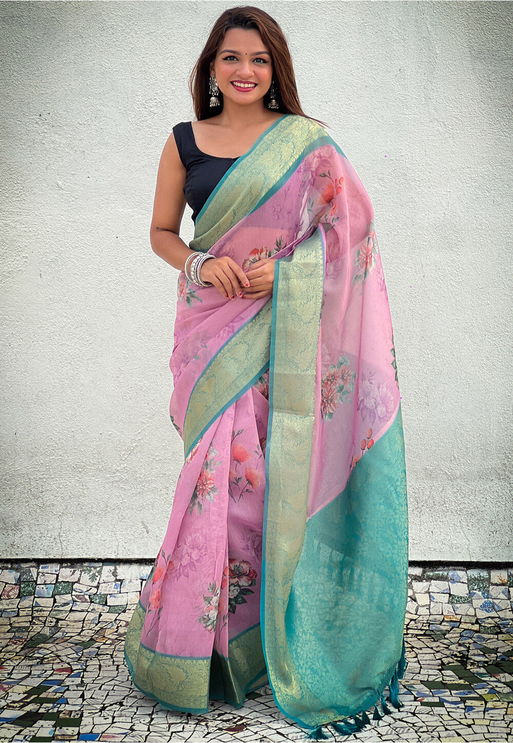 Buy Digital Printed Tissue Saree in Pink Online : SPF12911 - Utsav Fashion