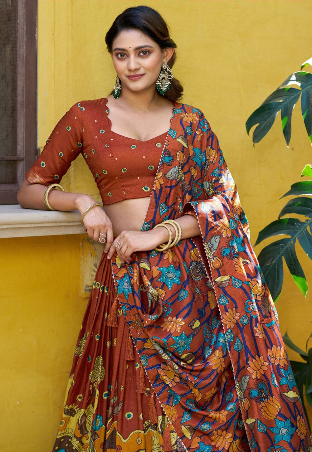 Buy Digital Printed Tussar Silk Lehenga in Rust Online : LQU1767 ...