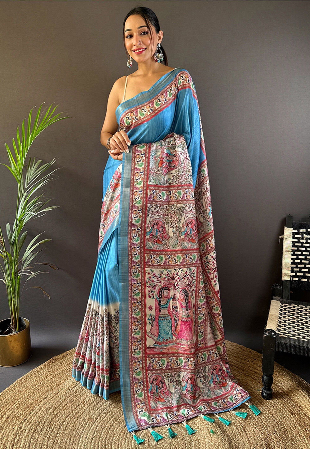 Buy Digital Printed Tussar Silk Saree in Blue Online : SPF12191 - Utsav ...