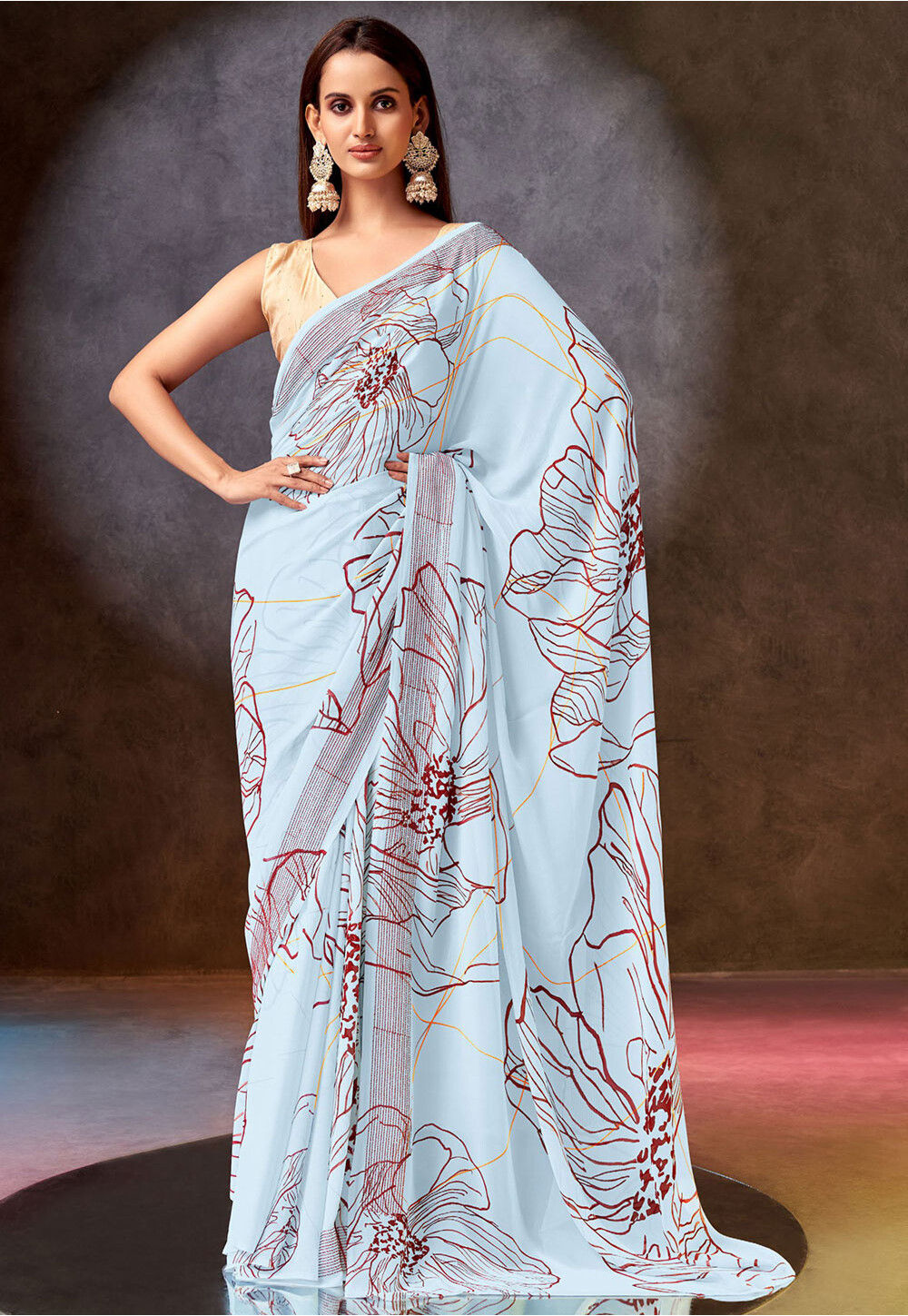 Buy Digital Printed Viscose Georgette Saree in Light Blue Online ...