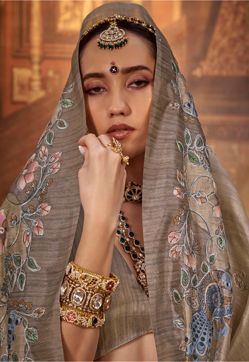 Buy Digital Printed Viscose Silk Saree in Fawn Online : SEW16442 ...