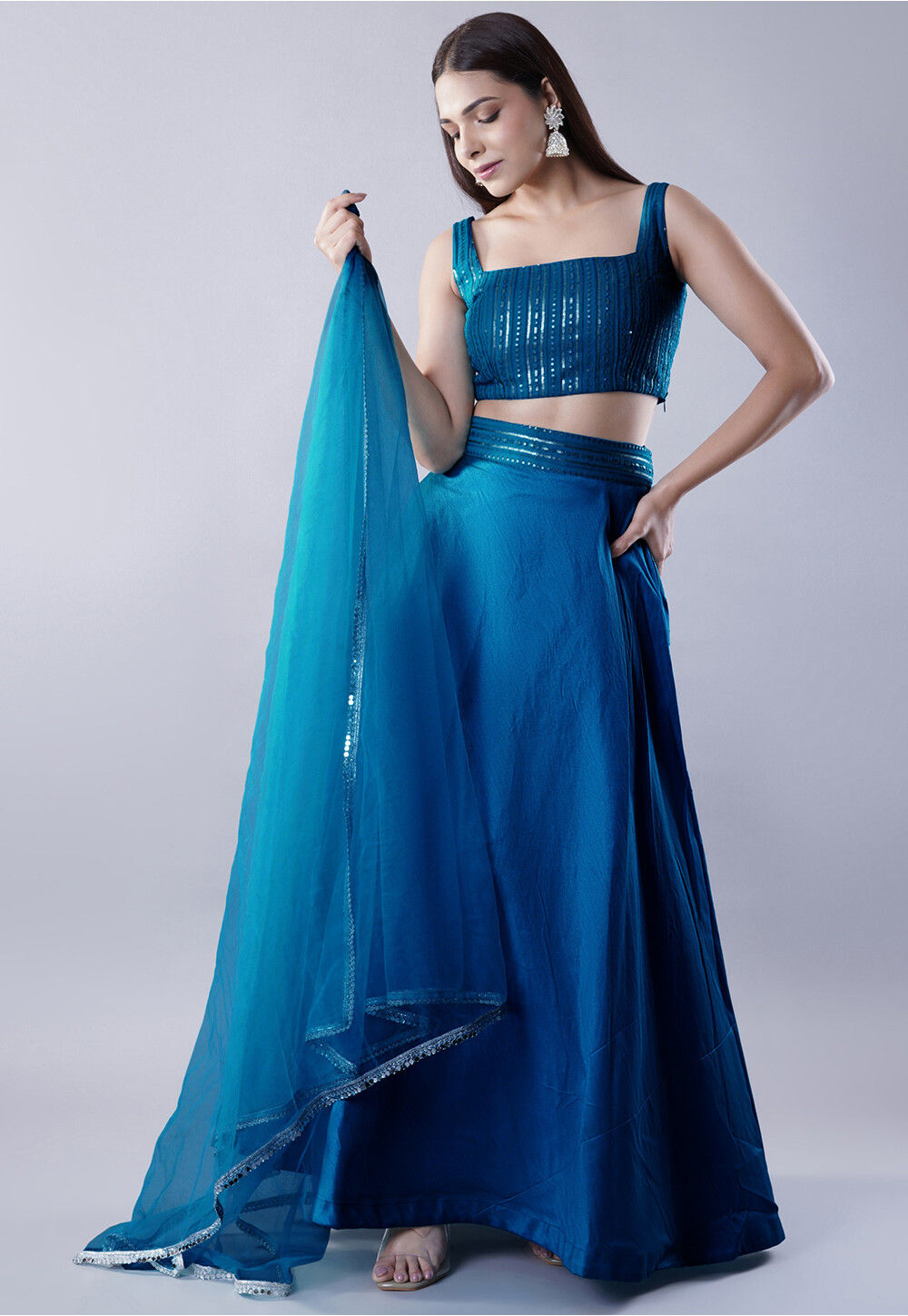Buy Dupion Silk Lehenga in Teal Blue Online : LYR102 - Utsav Fashion