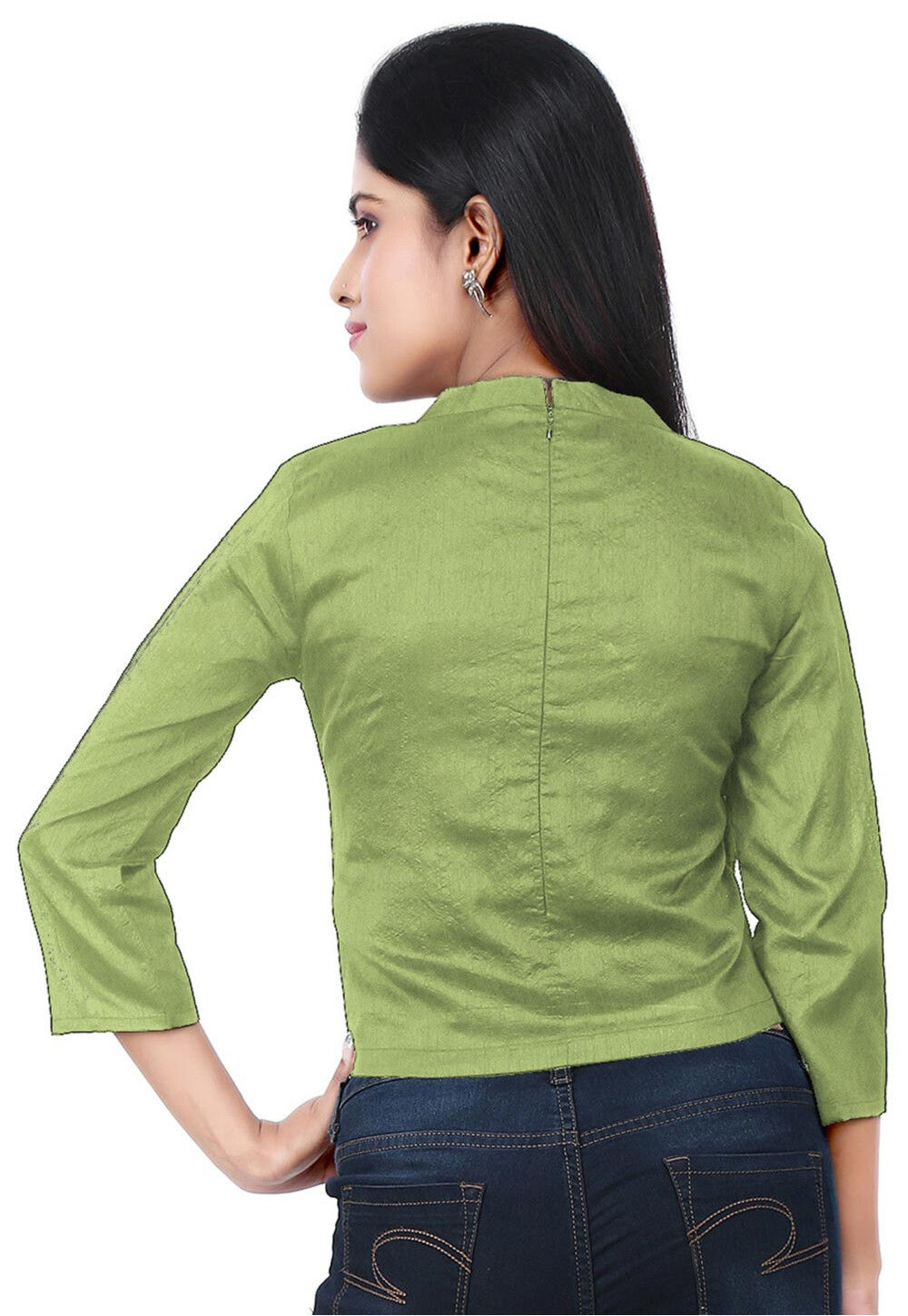 Buy Embellished Art Silk Crop Top in Pastel Green Online : TJW2225 - Utsav Fashion