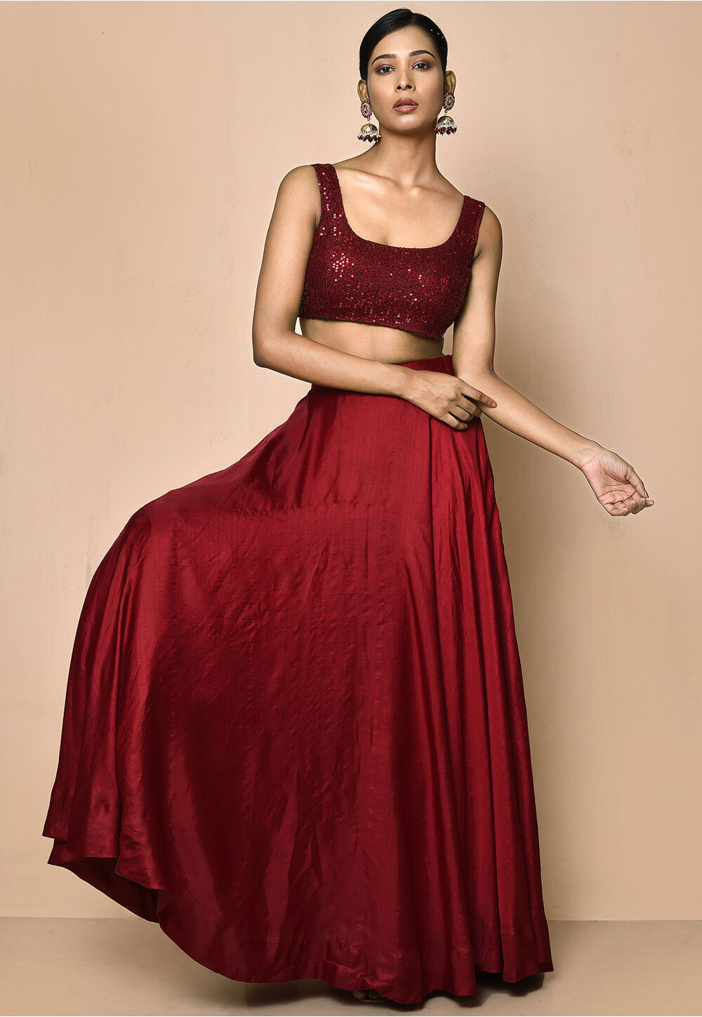 Buy Embellished Art Silk Crop Top Set in Maroon Online : TAC103 - Utsav ...