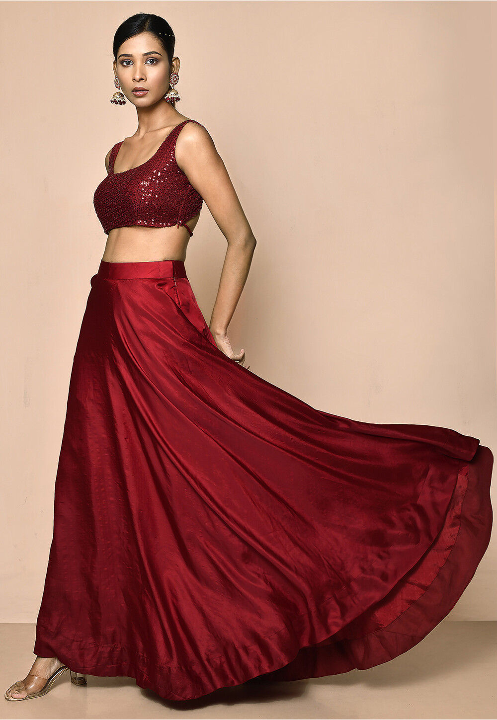 Buy Embellished Art Silk Crop Top Set in Maroon Online : TAC103 - Utsav ...
