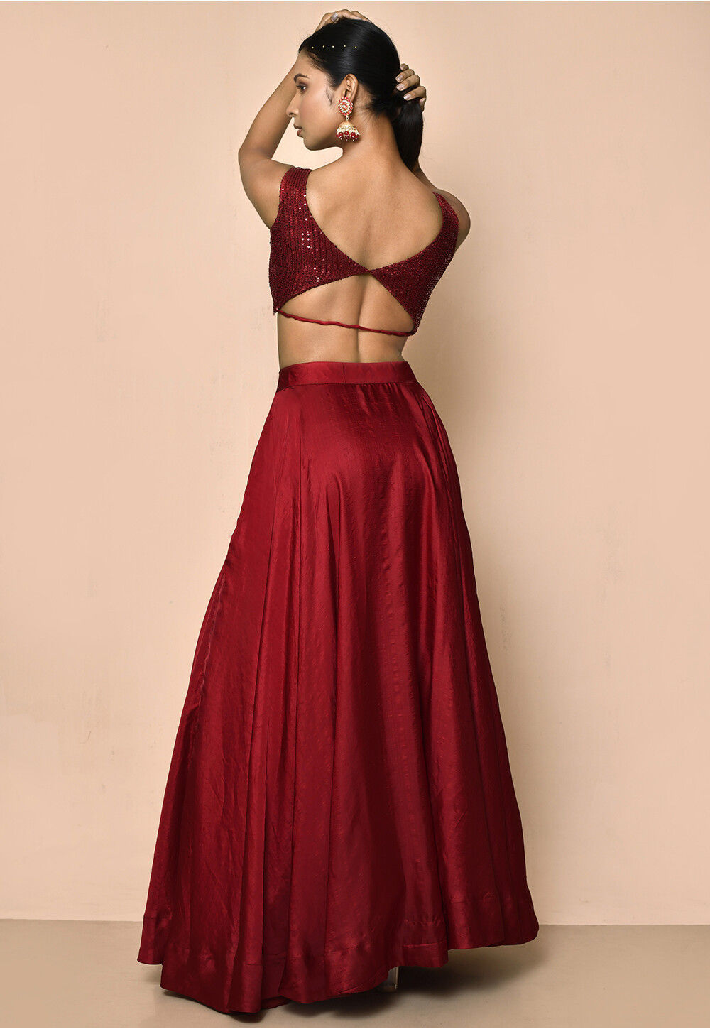 Buy Embellished Art Silk Crop Top Set in Maroon Online : TAC103 - Utsav ...