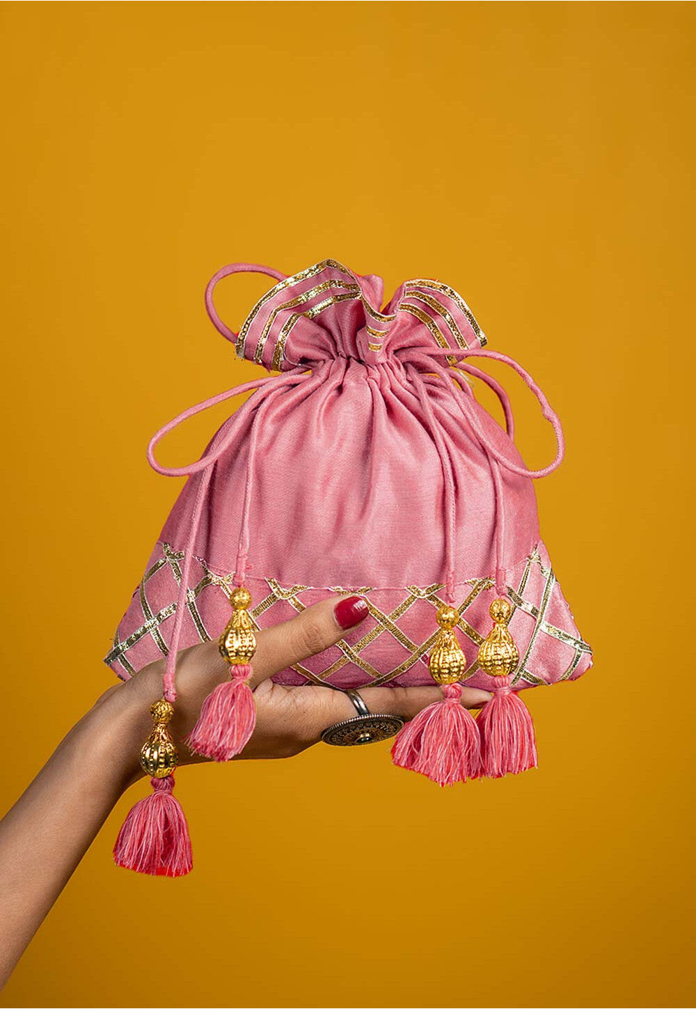 Buy Embellished Art Silk Potli Bag in Pink Online : DMQ351 - Utsav Fashion