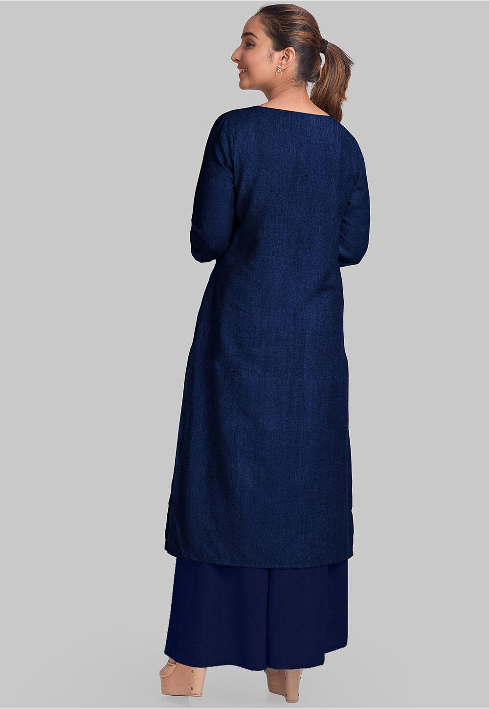Buy Embellished Art Silk Straight Kurta Set in Indigo Blue Online ...