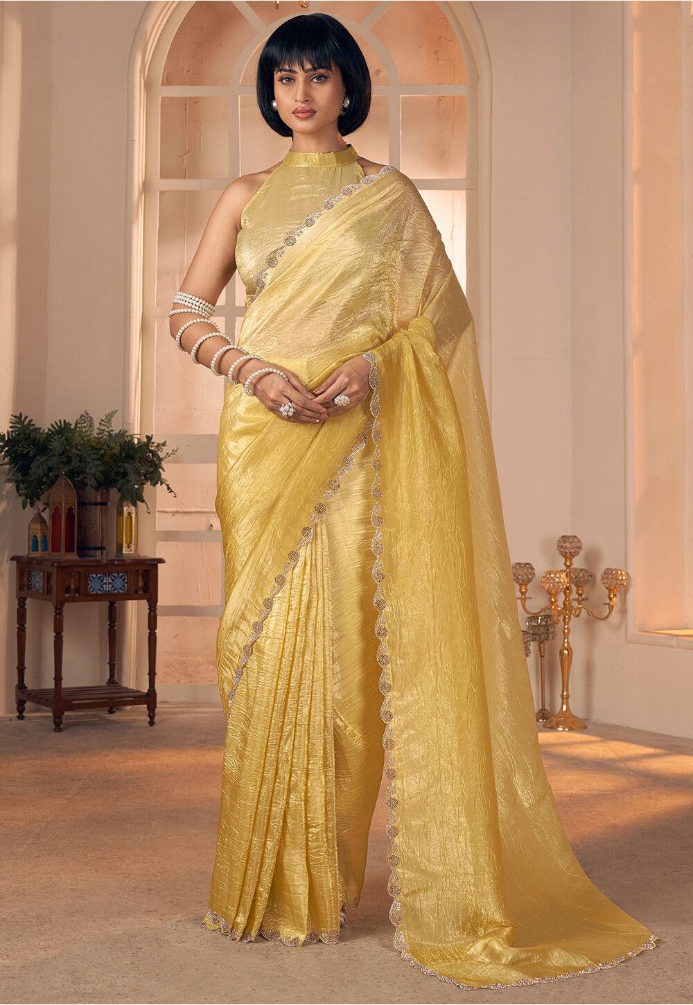 Buy Embellished Border Art Silk Saree in Yellow Online : SSEA8037 ...