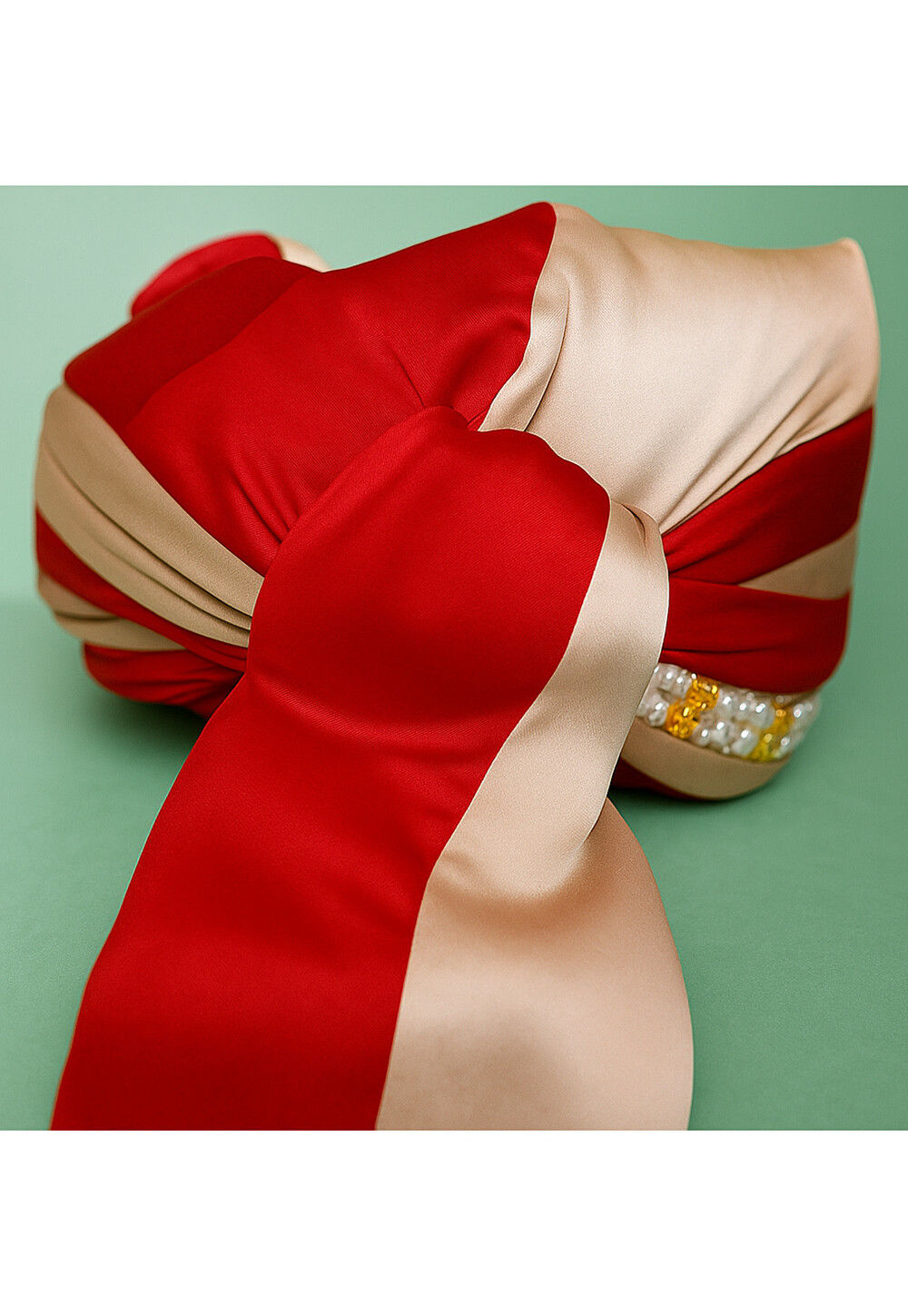 Buy Embellished Faux Georgette Kids Turban in Red and Beige Online ...