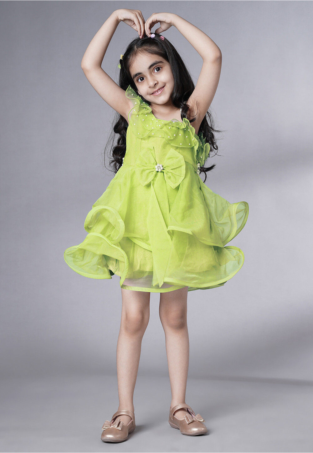 Buy Embellished Organza Dress in Olive Green Online : UFC297 - Utsav ...