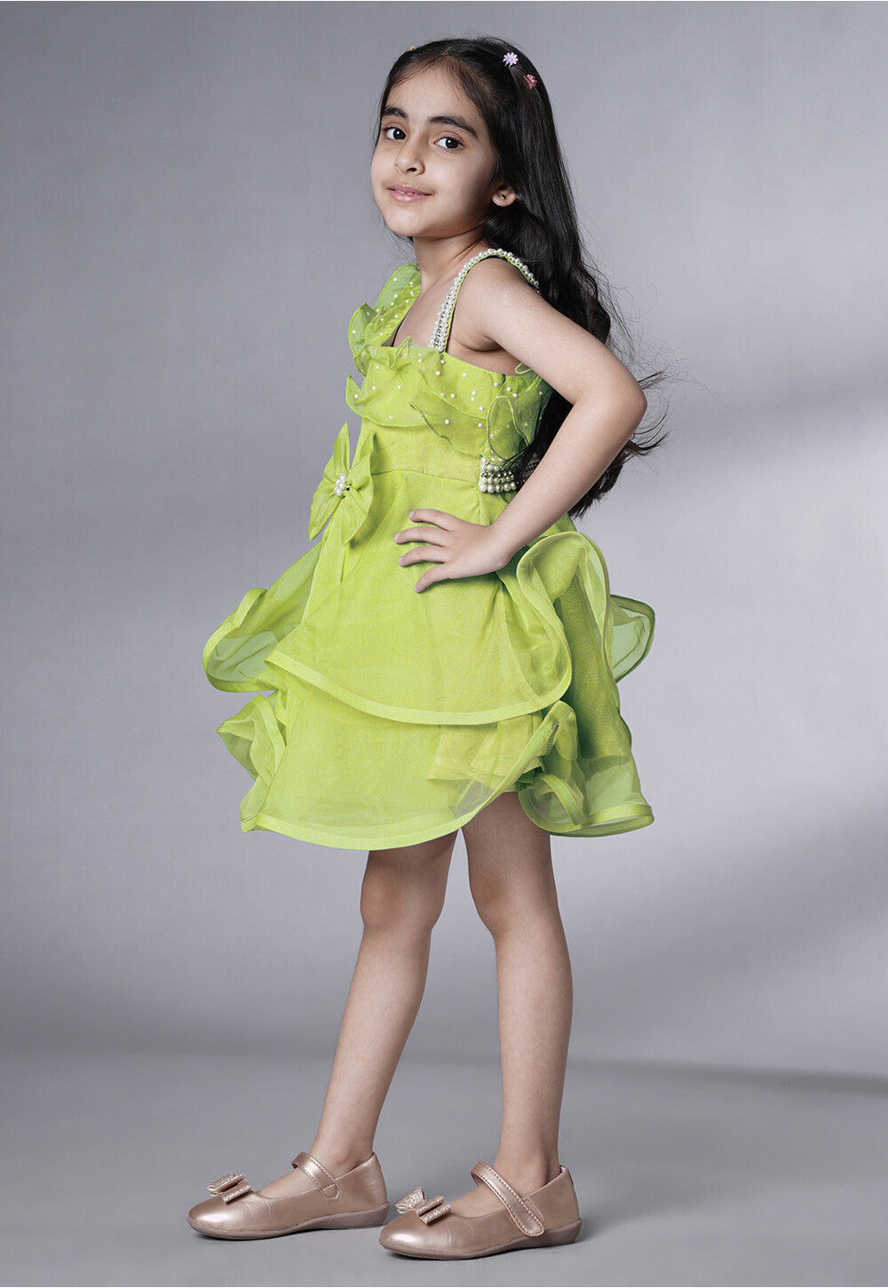 Buy Embellished Organza Dress in Olive Green Online : UFC297 - Utsav ...