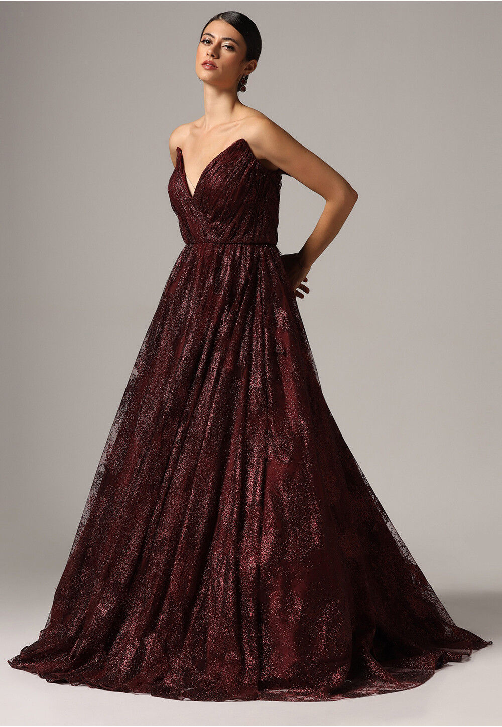 Buy Embellished Shimmer Net Gown in Maroon Online : TPW465 - Utsav Fashion