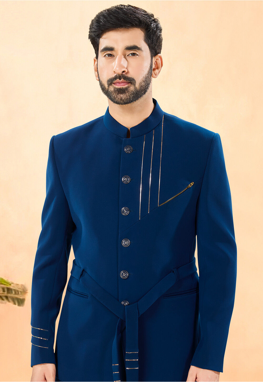 Buy Embellished Terry Rayon Jodhpuri Suit in Teal Blue Online : MJL12 ...