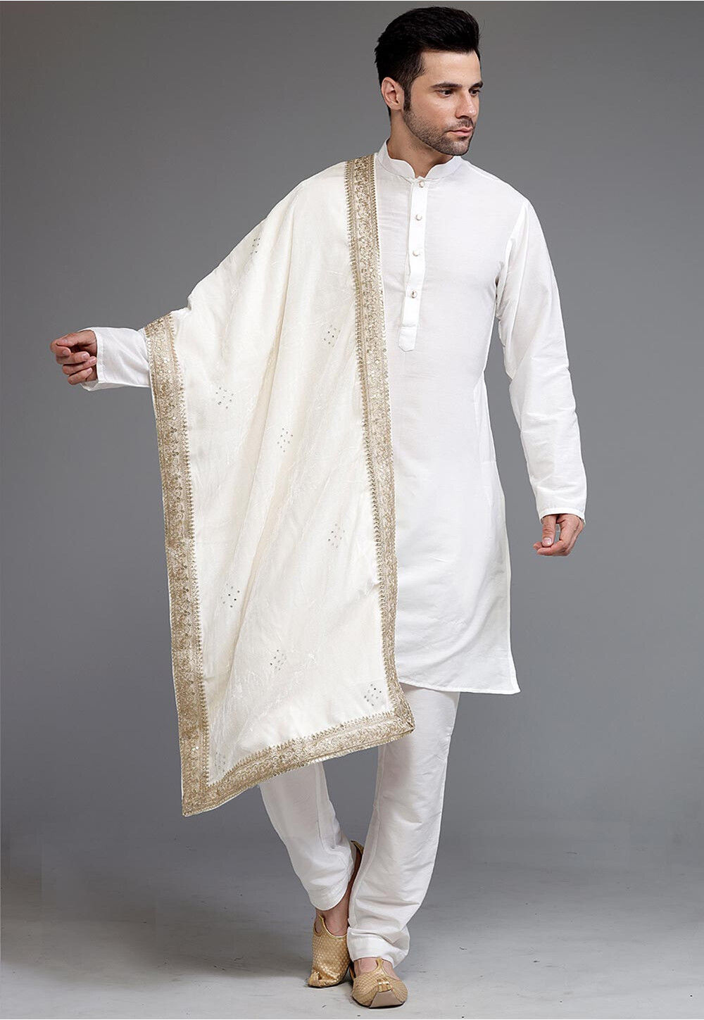 Buy Embellished Velvet Mens Dupatta in Cream Online : MXX301 - Utsav ...