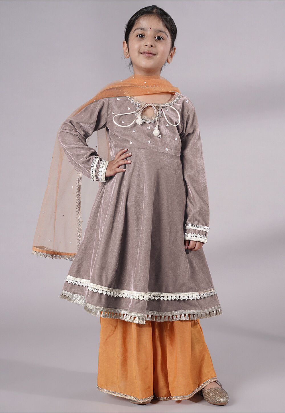 Buy Embellished Velvet Pakistani Suit in Light Grey Online : UFC43 ...