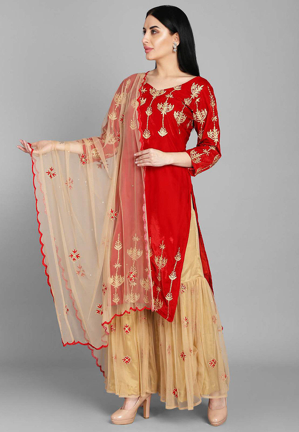 Buy Embellished Velvet Pakistani Suit in Red Online : KPK247 - Utsav ...