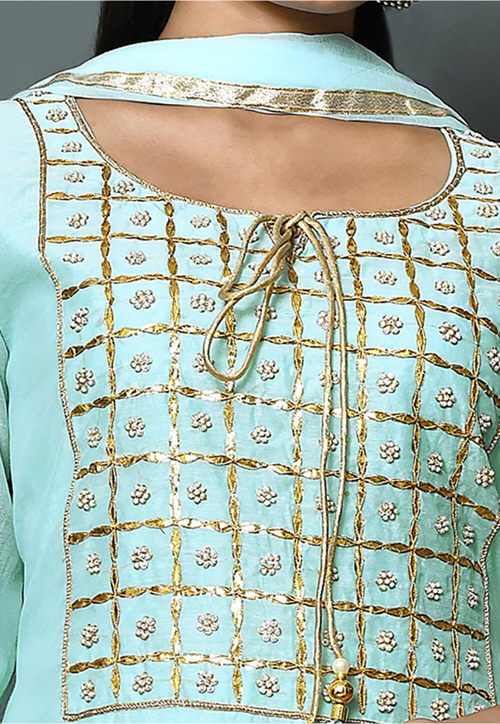 Buy Embroidered Chanderi Silk Straight Cut Suit in Light Blue Online ...