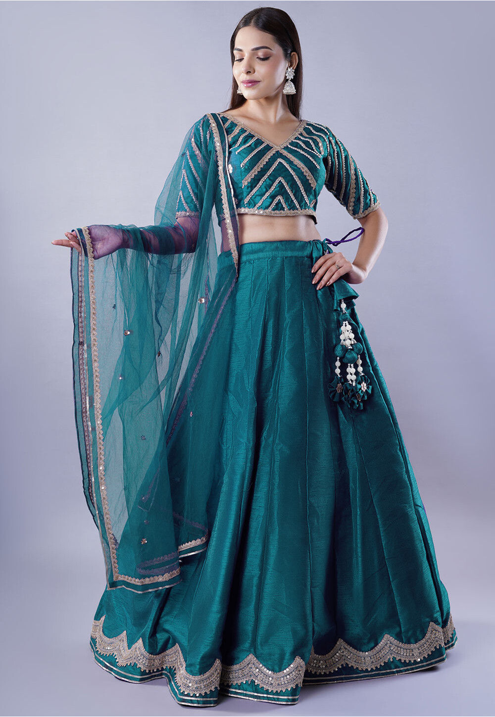 Buy Embroidered Art Dupion Silk Lehenga in Teal Blue Online : LYR63 ...