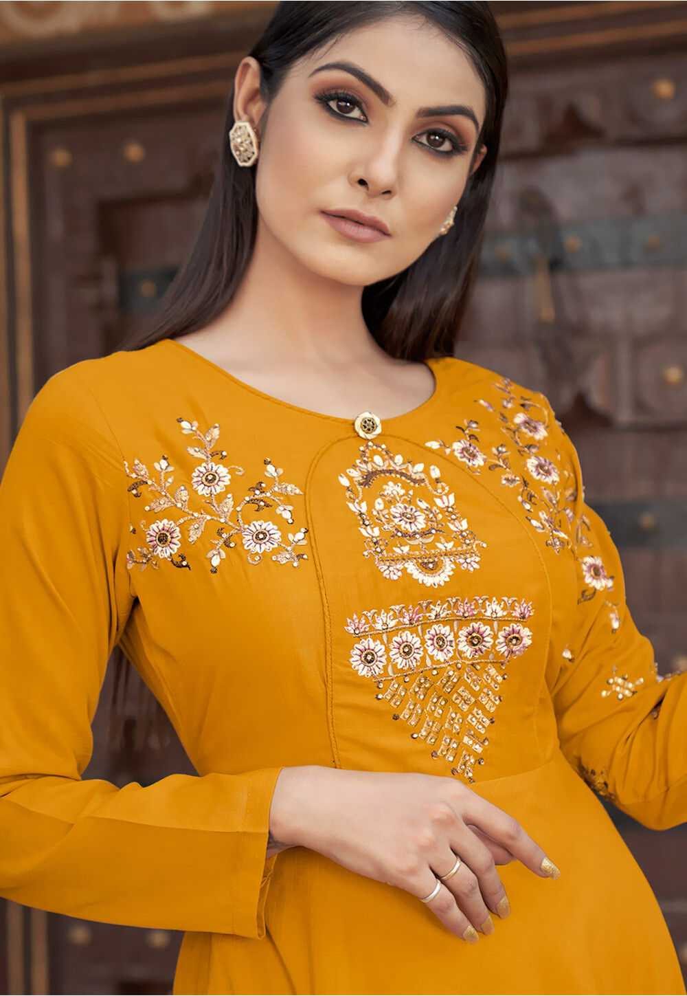 Buy Embroidered Art Muslin Silk Gown in Mustrad Online : TPA2847 ...