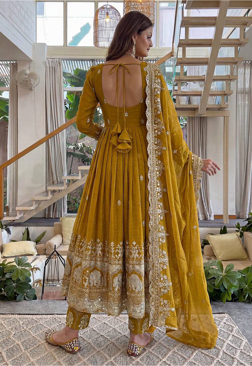 Buy Embroidered Art Silk A Line Suit in Mustard Online : KGF6630 ...
