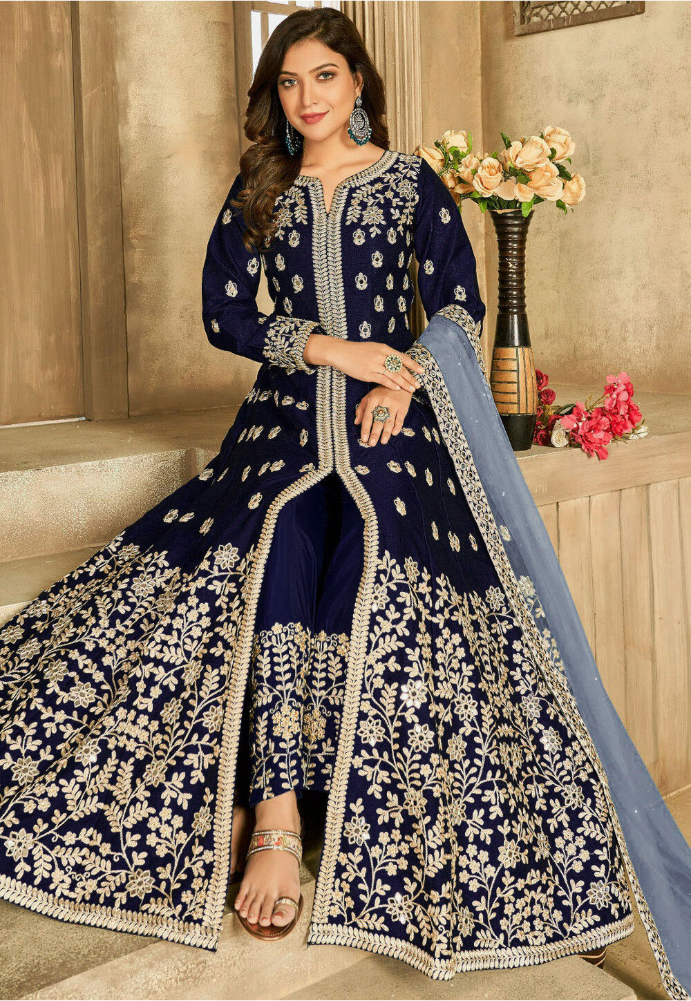Buy Embroidered Art Silk Abaya Style Suit in Navy Blue Online : KCH8056 ...