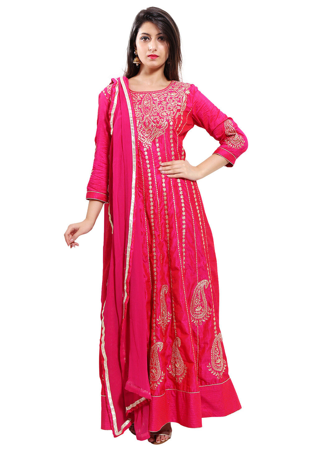 Buy Embroidered Art Silk Abaya Style Suit in Fuchsia Online : KJN4132 ...
