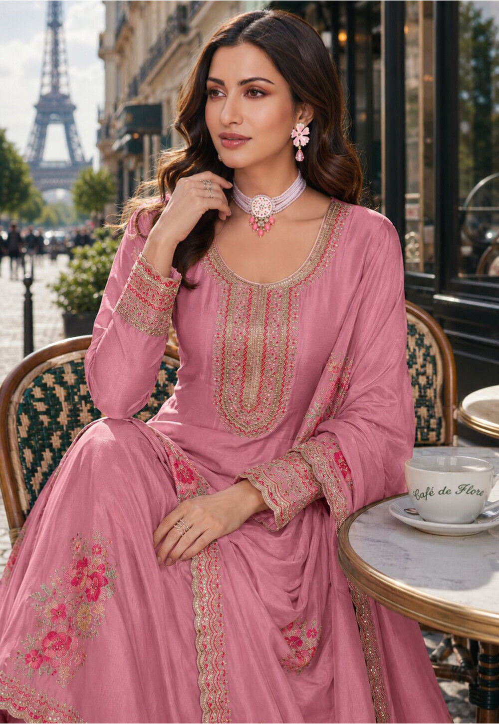 Buy Embroidered Art Silk Abaya Style Suit in Pink Online : KQT967 ...