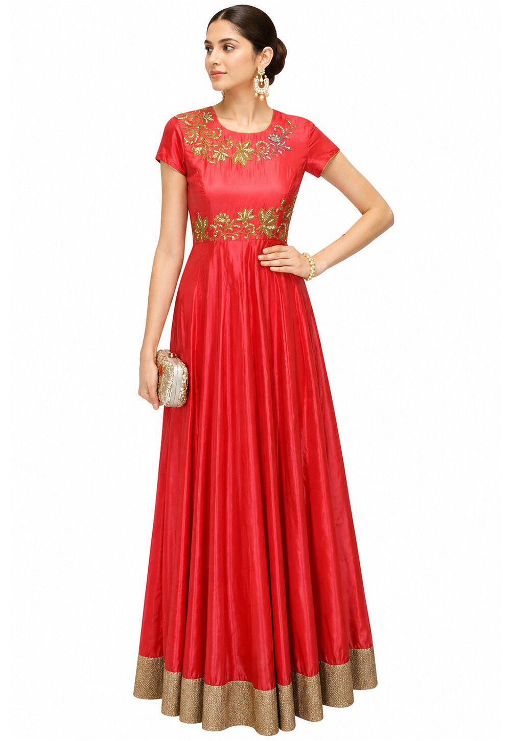 Buy Embroidered Art Silk Abaya Style Suit in Red Online : KDQ505 ...