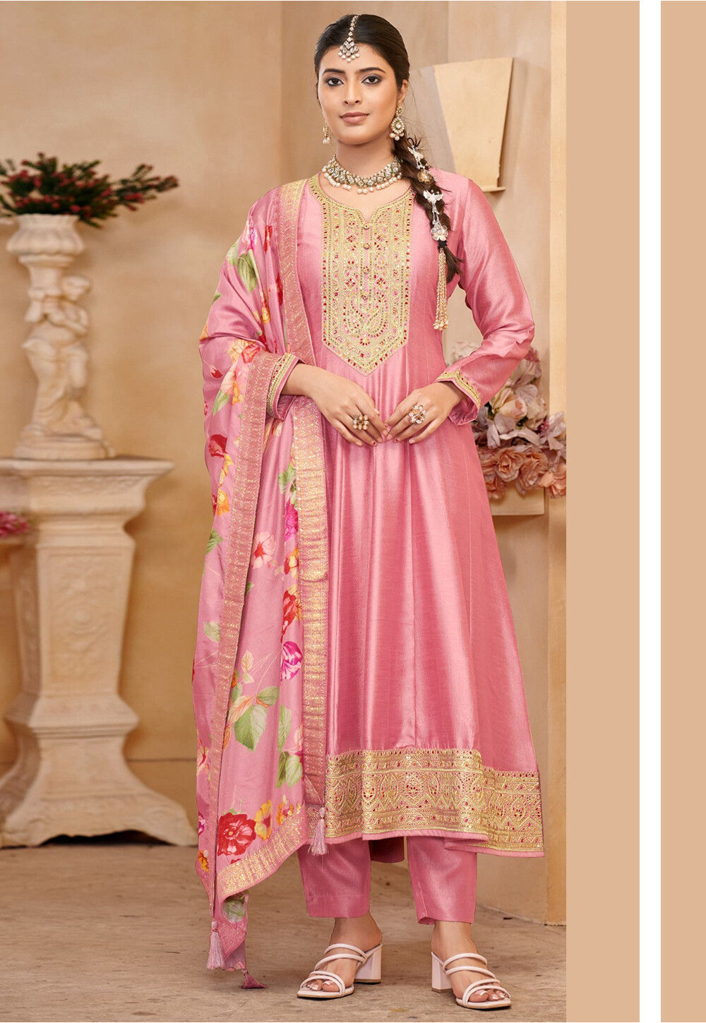 Buy Embroidered Art Silk Anarkali Suit in Pink Online : KRY1767 - Utsav ...
