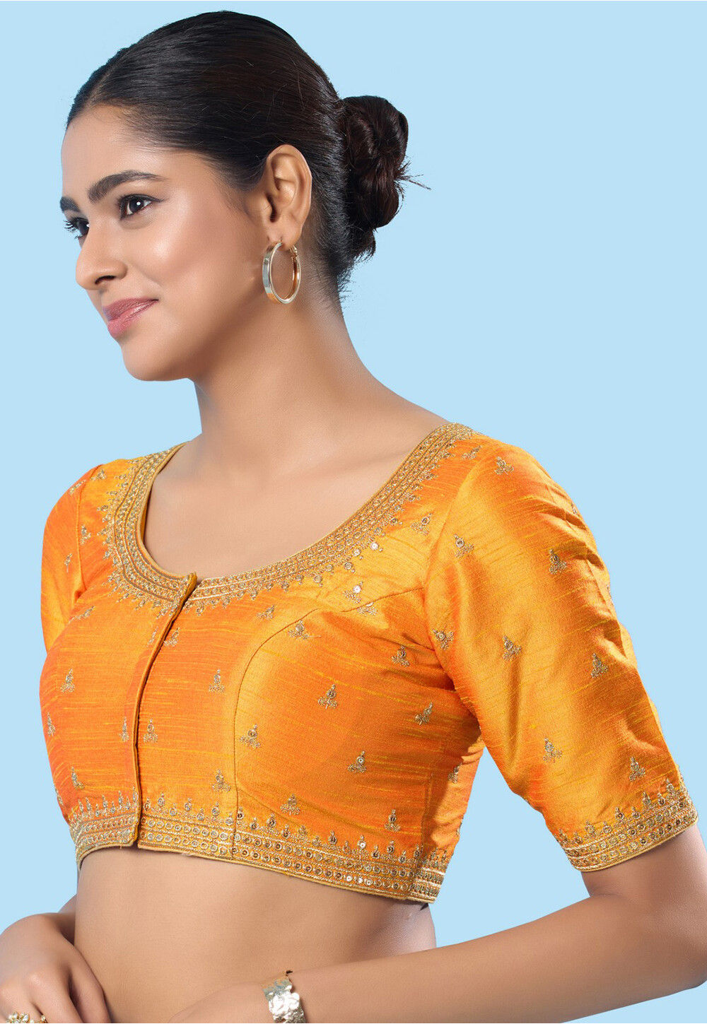 Buy Embroidered Art Silk Blouse in Mustard Online : UVC1962 - Utsav Fashion