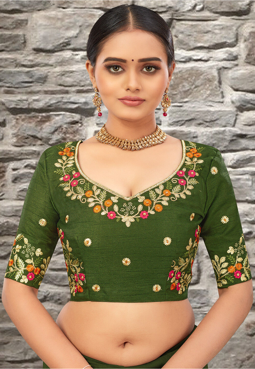 Buy Embroidered Art Silk Blouse in Olive Green Online : ULJ20 - Utsav ...