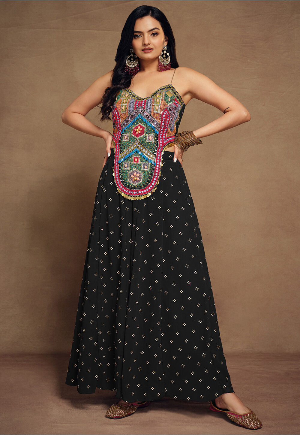 Buy Embroidered Art Silk Crop Top Set in Black Online : THY85 - Utsav ...