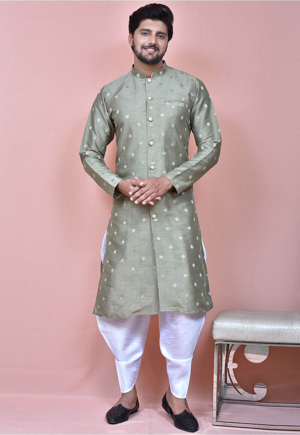 Buy Embroidered Art Silk Dhoti Sherwani in Dusty Green Online : MTX2742 ...