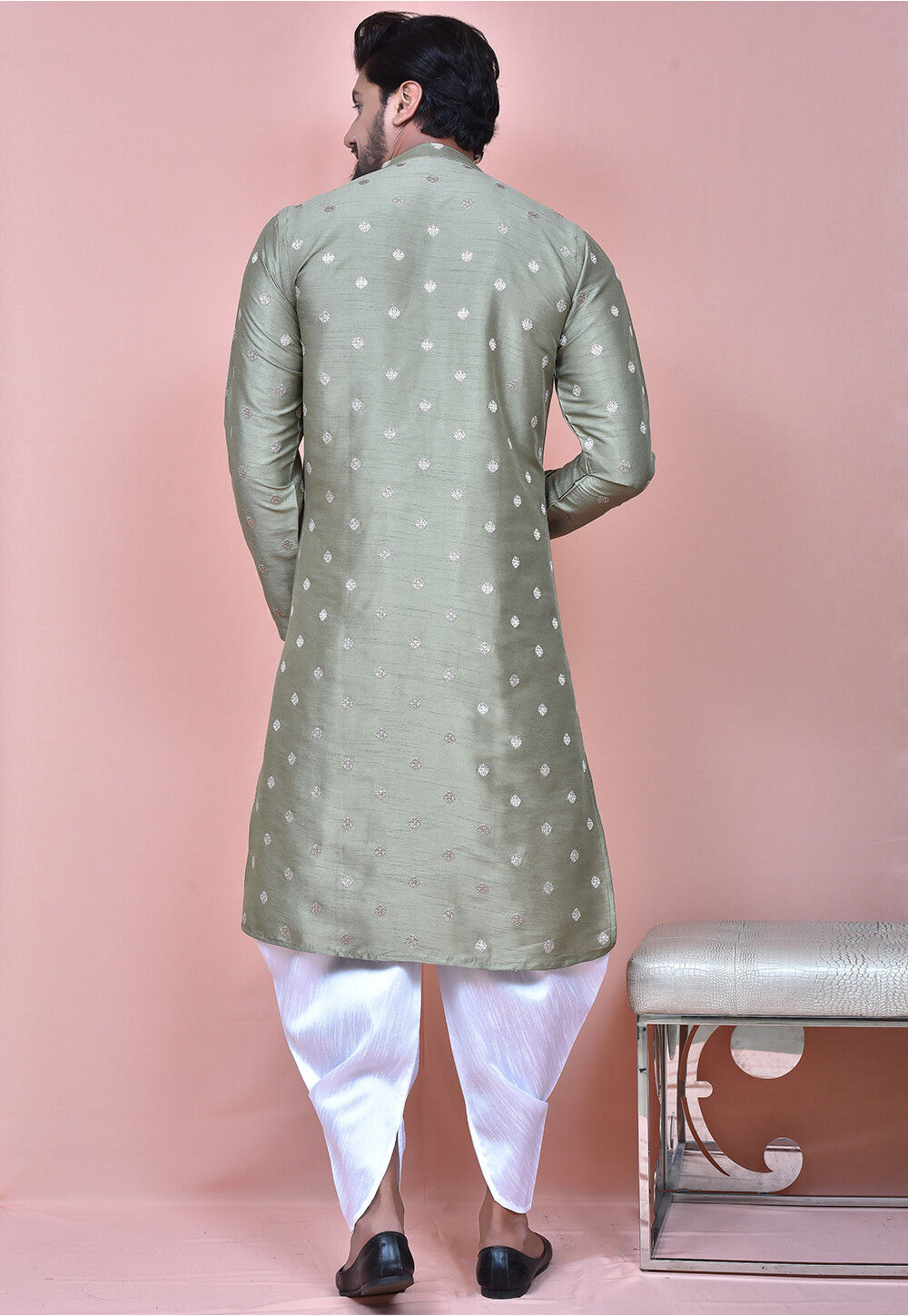 Buy Embroidered Art Silk Dhoti Sherwani in Dusty Green Online : MTX2742 ...