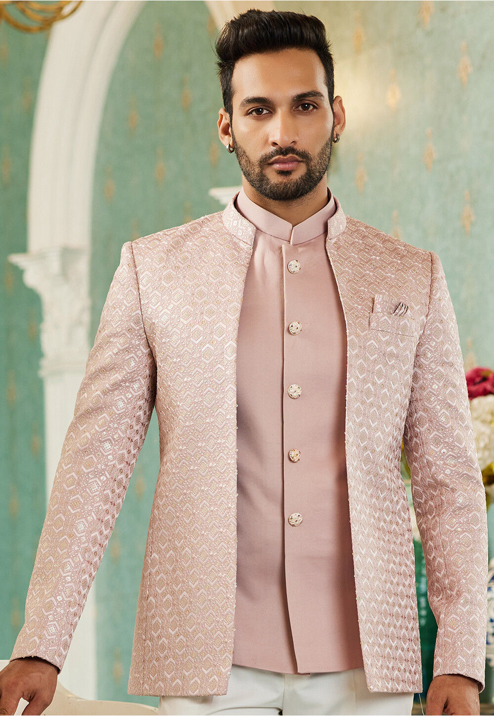 Buy Embroidered Art Silk Jodhpuri Suit in Pink Online : MLY1786 - Utsav ...