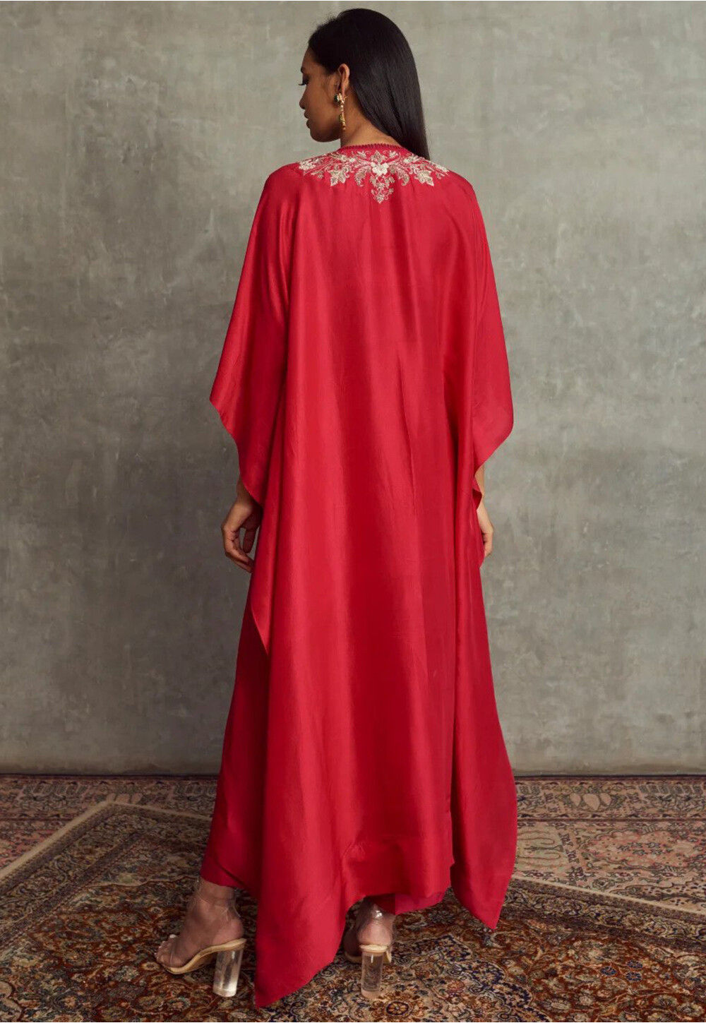 Buy Embroidered Art Silk Kaftan Style Kurta Set in Red Online : TVE1194 ...