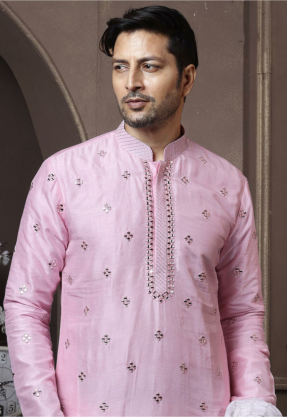 Buy Embroidered Art Silk Kurta Set in Pink Online : MSE1475 - Utsav Fashion