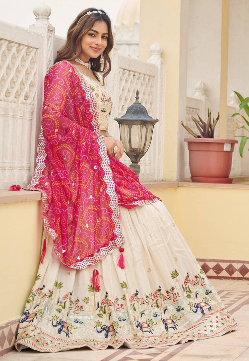 Buy Embroidered Art Silk Lehenga in Cream Online : LQU1617 - Utsav Fashion