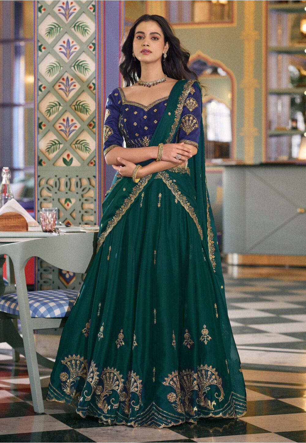 Buy Embroidered Art Silk Lehenga in Dark Green Online : LQU1775 - Utsav ...
