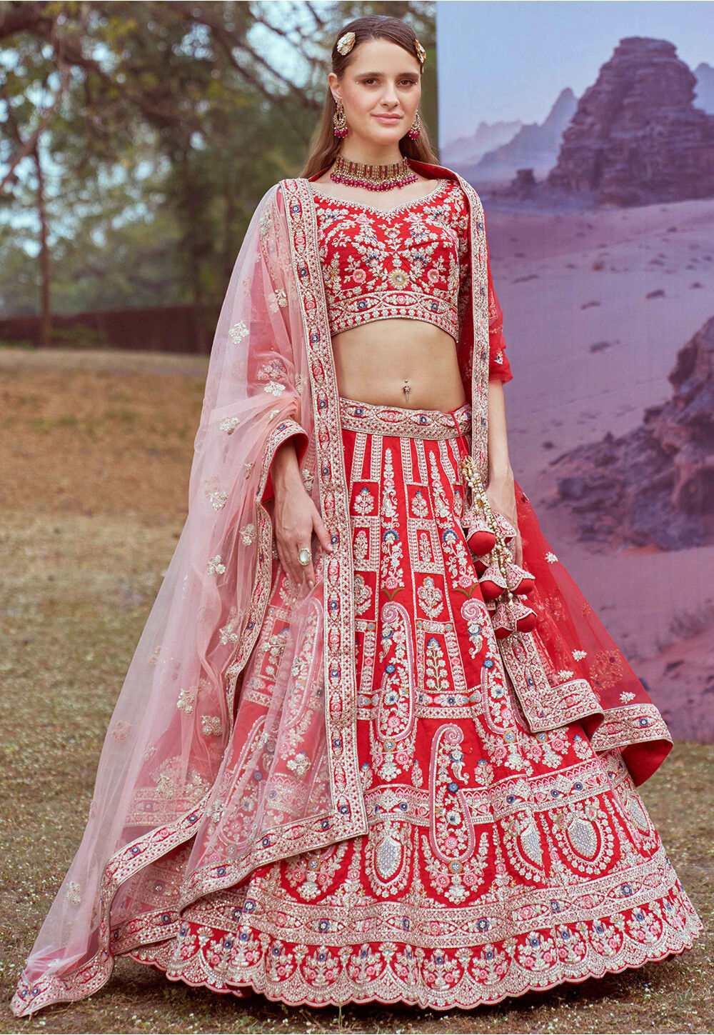 Buy Embroidered Art Silk Lehenga in Red Online : LBC2197 - Utsav Fashion