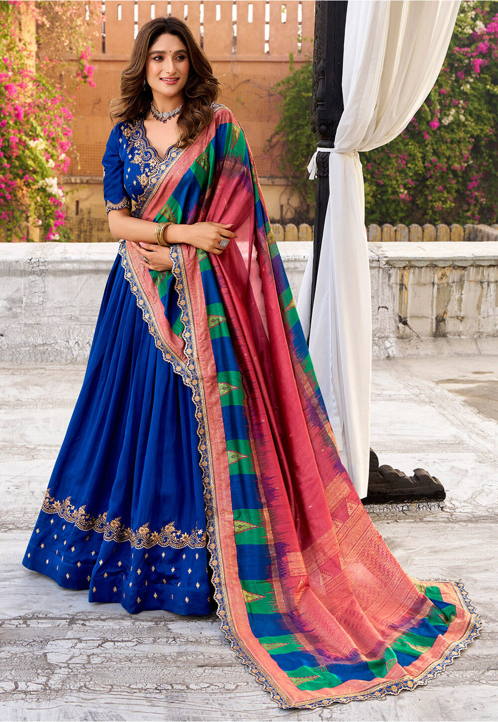 Buy Embroidered Art Silk Lehenga in Royal Blue Online : LBC3022 - Utsav ...
