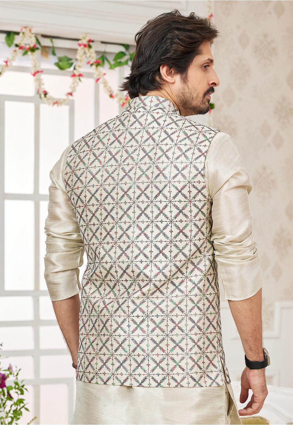 Buy Embroidered Art Silk Nehru Jacket in Beige Online : MLY2337 - Utsav ...