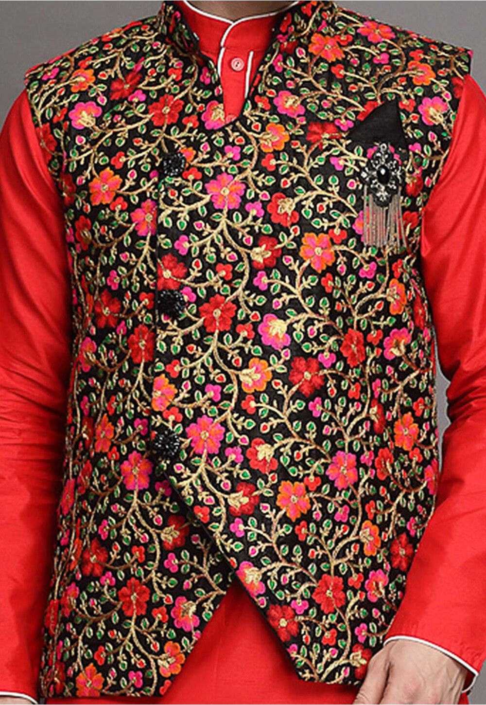 Buy Embroidered Art Silk Nehru Jacket in Black Online : MXX135 - Utsav ...